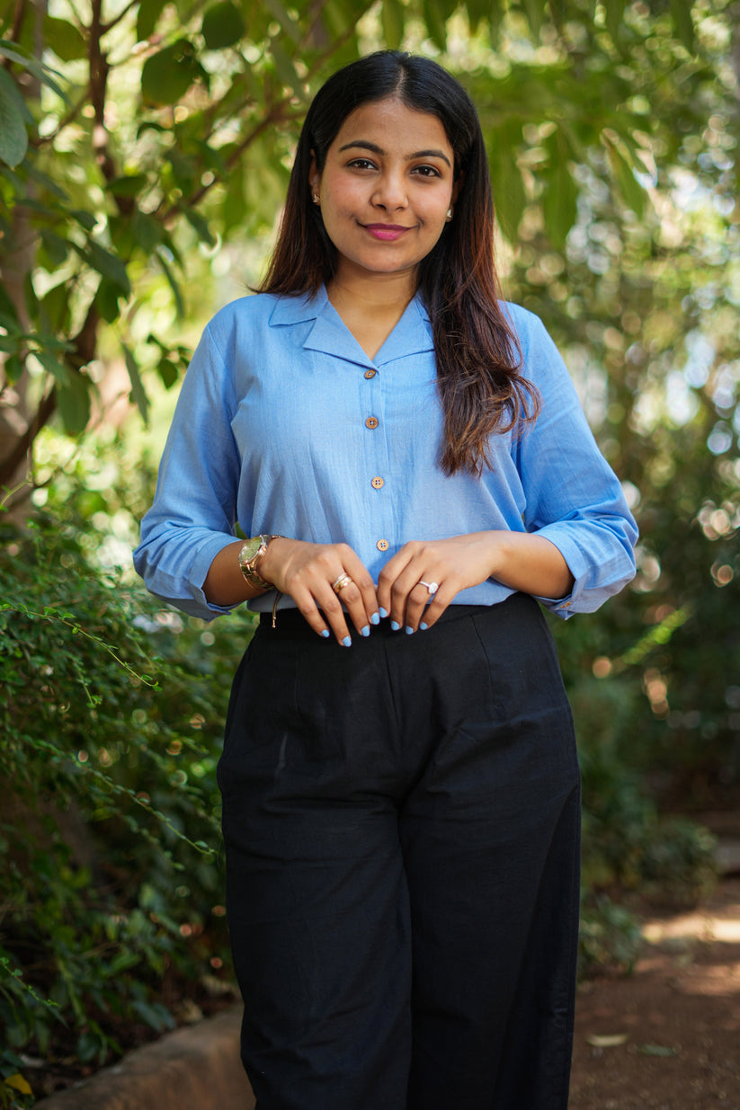 Buy Women Malai : Sky blue Handspun Cotton Shirt | Silayi – SILAYI